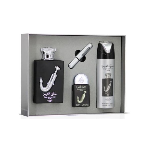 Lattafa Ishq Al Shuyukh Silver 3.4oz Edp + 20ml Edp + 200ml body spray ...